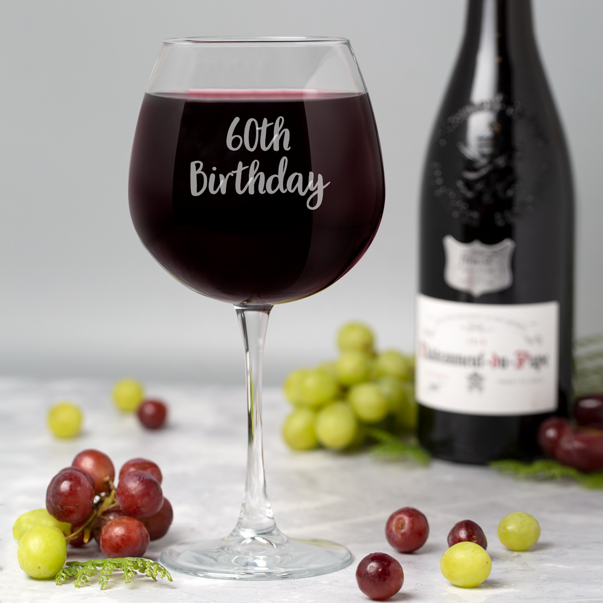 Engraved 60th Birthday Bottle of Wine Glass – Spoken Gifts LTD