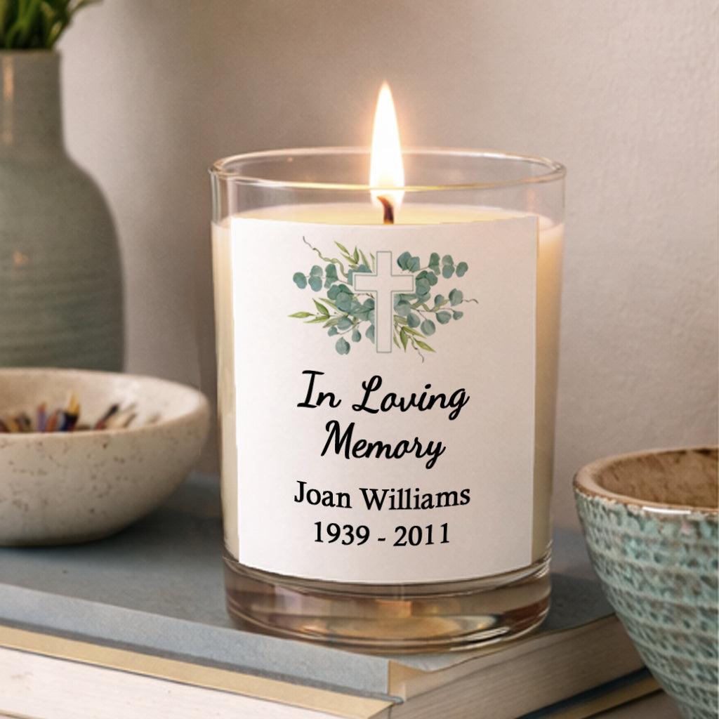 Personalised Memorial Candle – Cross Design – Spoken Gifts LTD