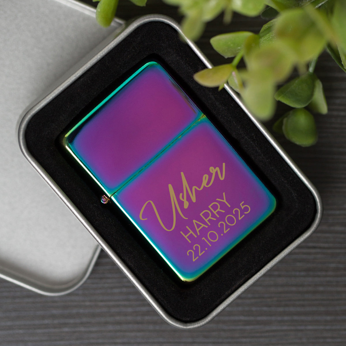 Personalised Usher Rainbow Script Wedding Lighter & Gift Box – Spoken ...