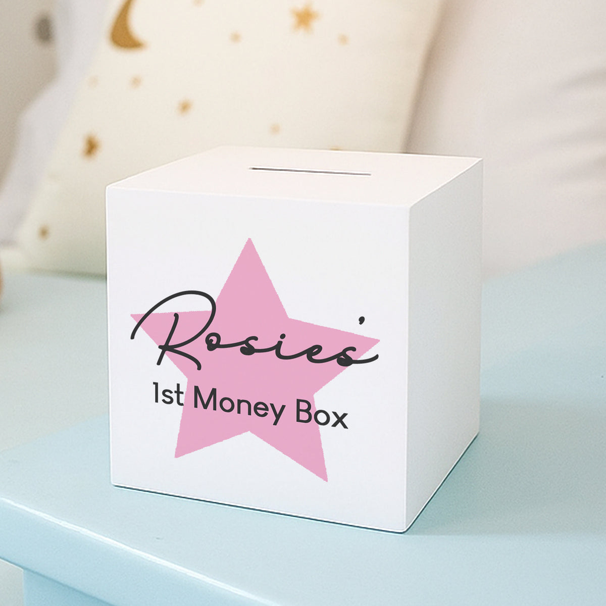 Personalised Pink Star Wooden Money Box – Spoken Gifts LTD