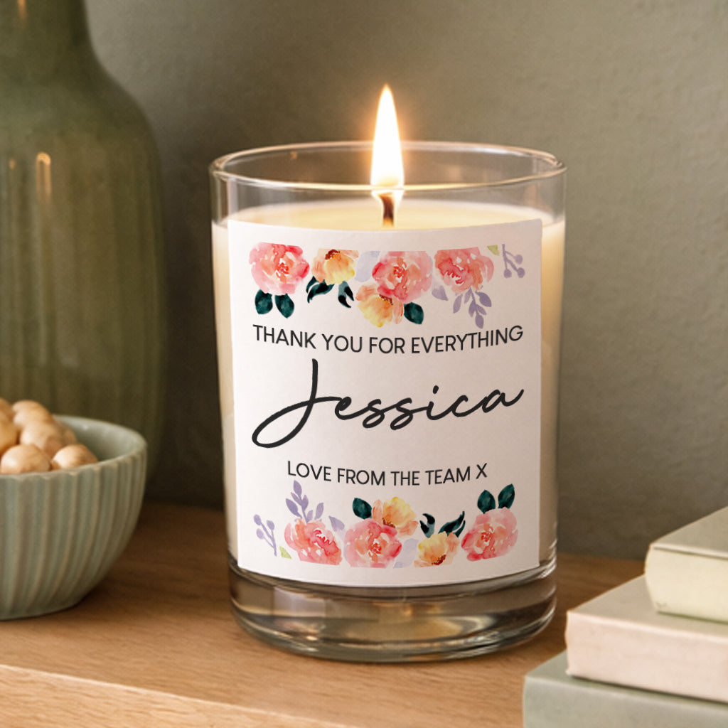 Personalised Floral Candle – Custom Glass Jar Gift – Spoken Gifts LTD