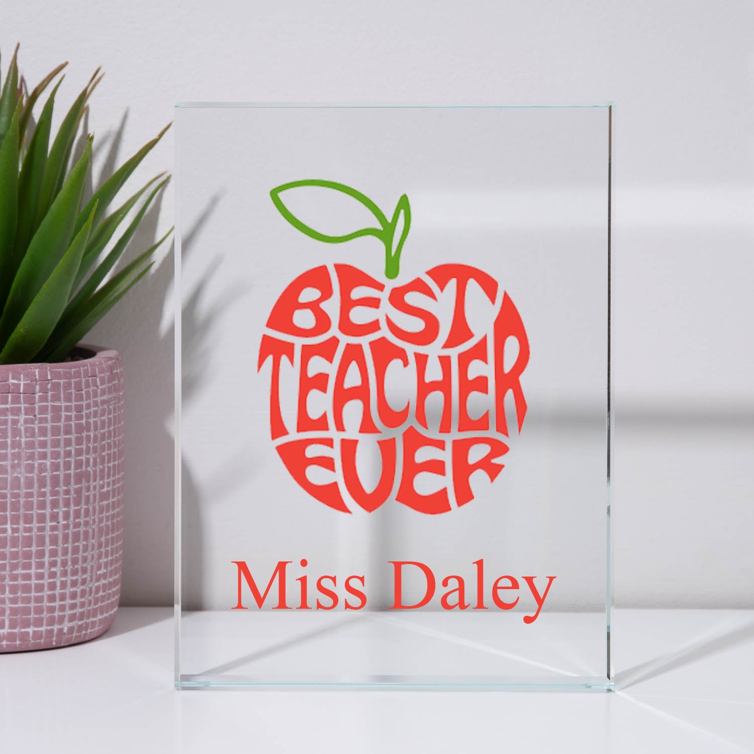 Personalised Best Teacher Ever Glass Rectangle Block – Spoken Gifts LTD