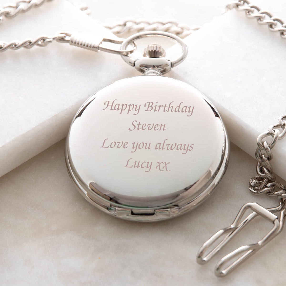 Personalised Message Silver Pocket Fob Watch – Spoken Gifts LTD