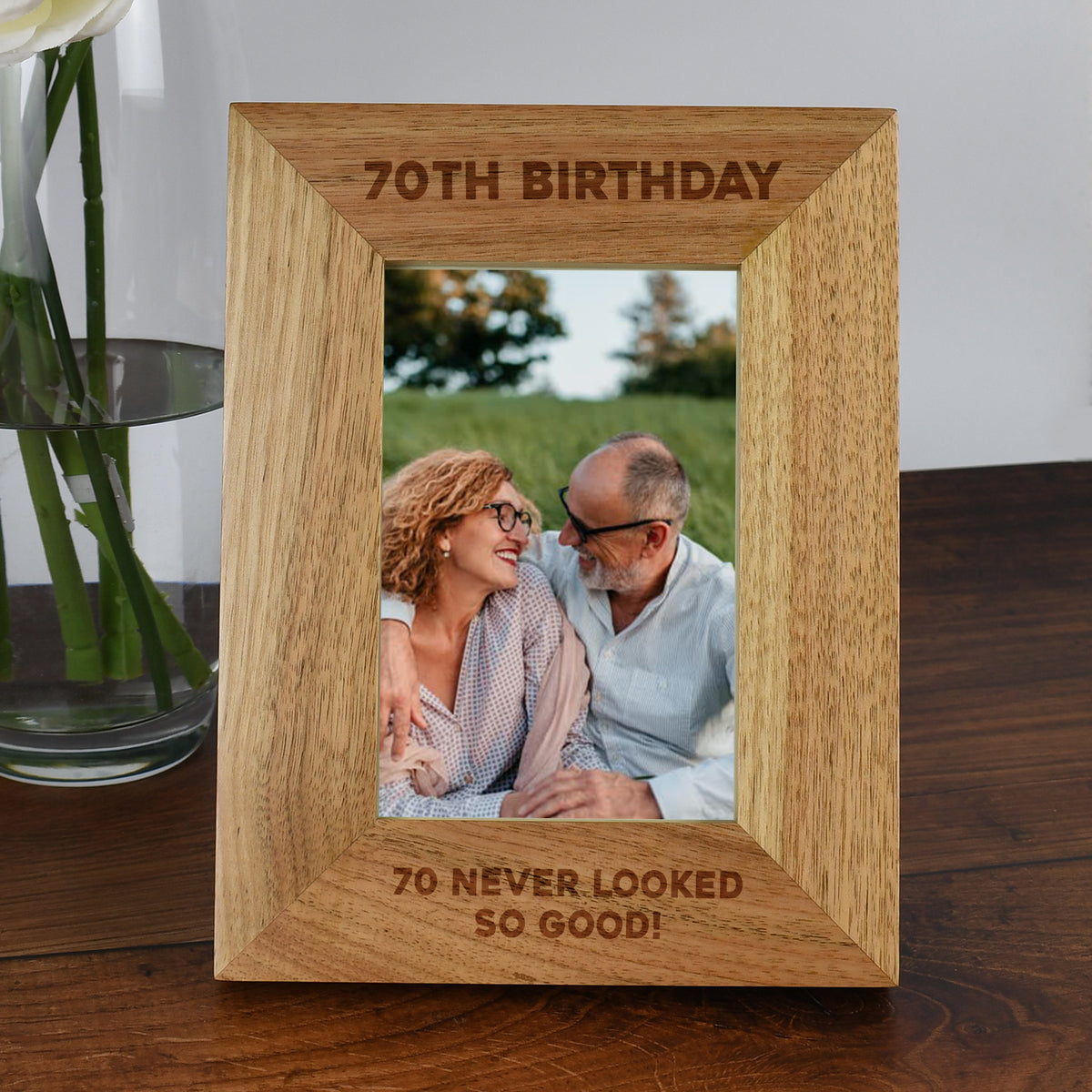 Personalised Wooden 4x6 70th Birthday Frame – Spoken Gifts LTD