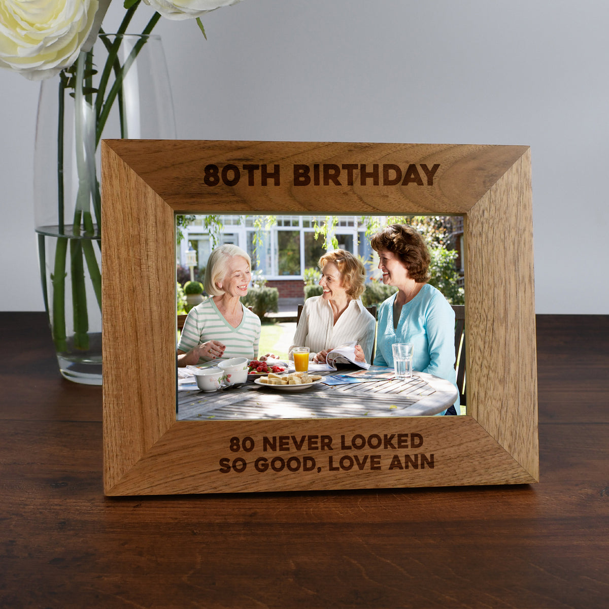 Personalised Wooden 7x5 Landscape 80th Birthday Frame – Spoken Gifts LTD