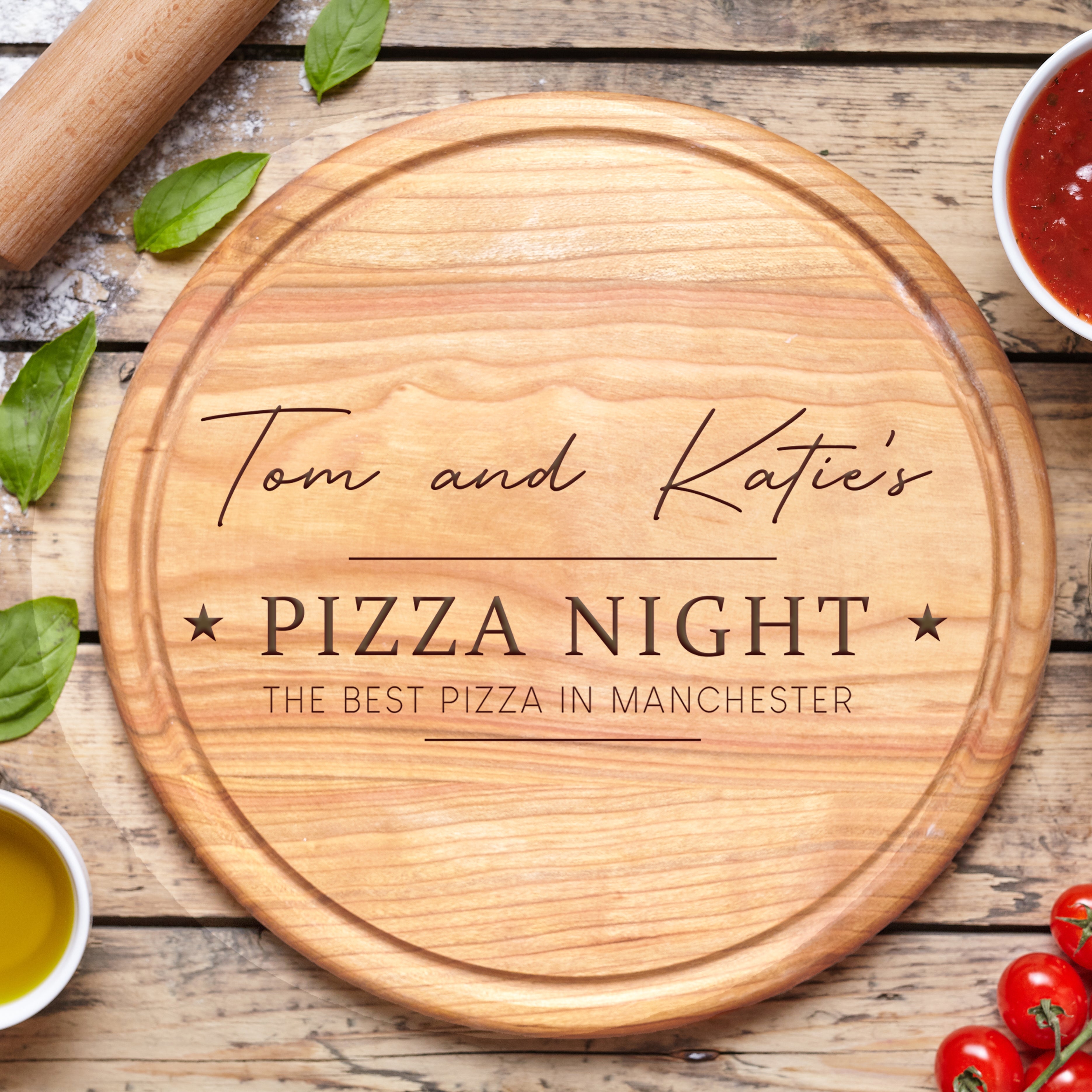 Personalised Pizza Night Large Round Pizza Board – Spoken Gifts LTD