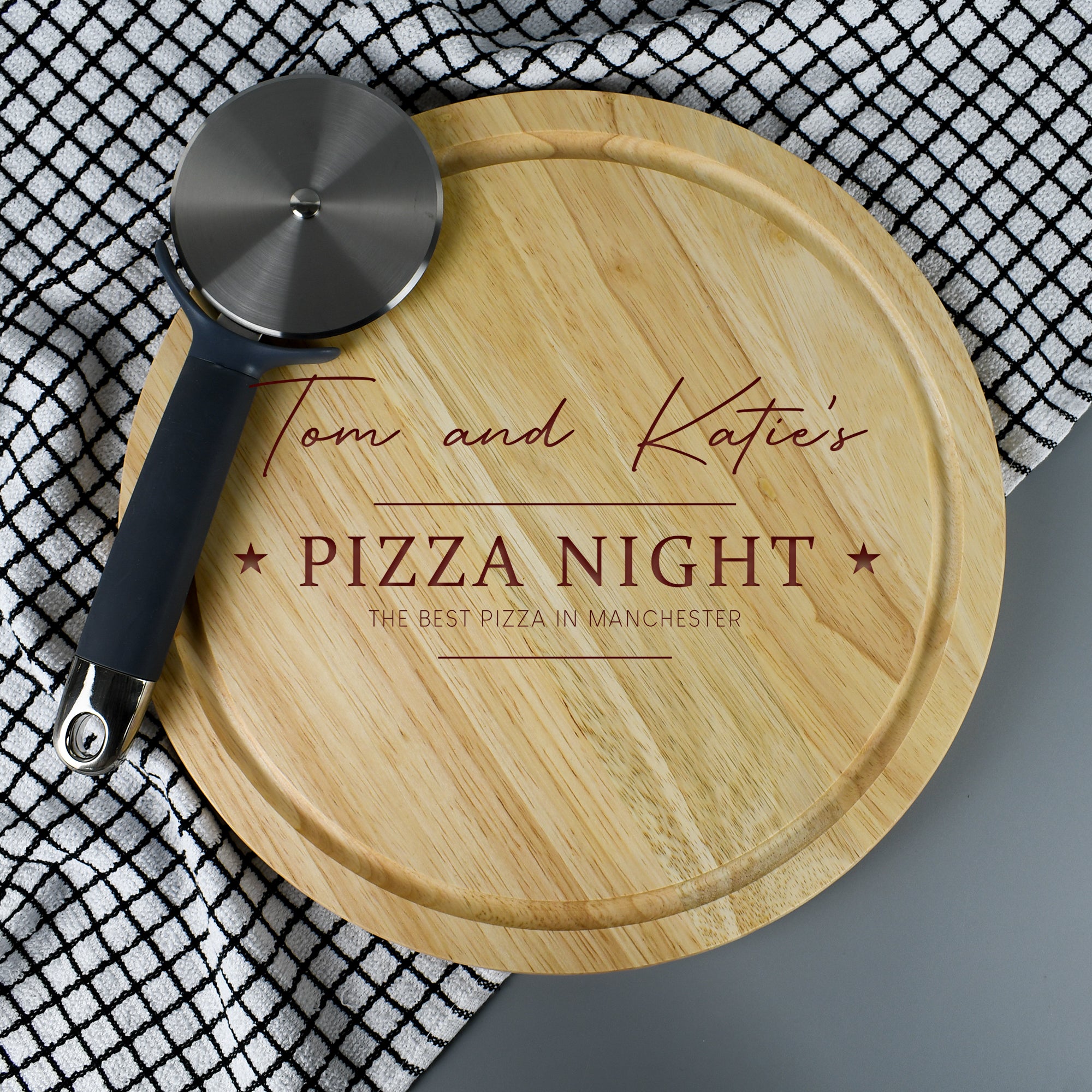 Personalised Pizza Night Large Round Pizza Board – Spoken Gifts LTD